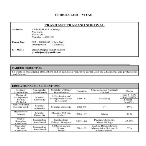 Prashant cv | DOC