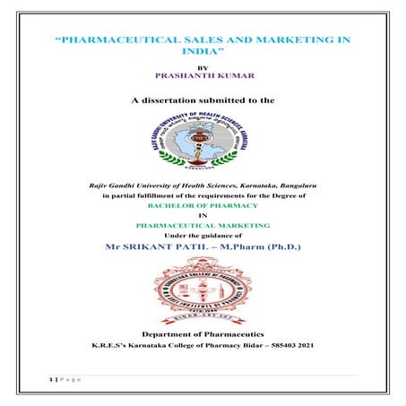Pharmaceutical Sales & Marketing in India (PDF) by Prashanth Kumar. | PDF