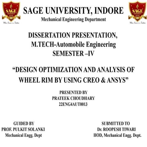 Design Optimization and Analysis of Wheel Rim by Using Cero & Ansys | PPTX