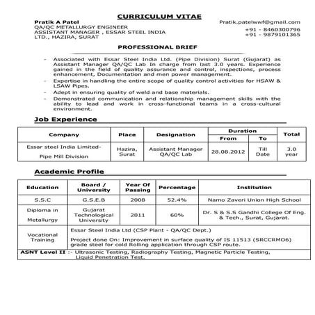 Pratik Patel CV | PDF