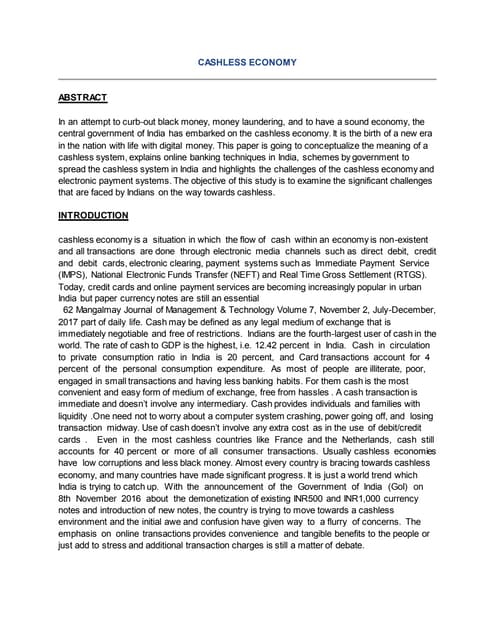 Impact of cashless economy project work | PDF