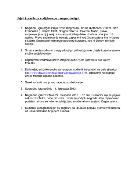 Pravila nagradna igra terraneo | PDF