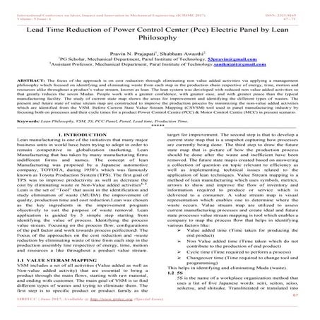 Lead Time Reduction of Power Control Center (Pcc) Electric Panel by ...