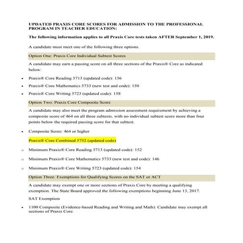 Praxis Core Scores | PDF