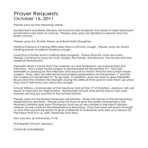 Prayer Requests 10 October 23, 2011 | PDF