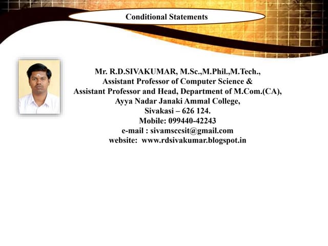 Conditional Statements - R.D.Sivakumar | PPTX Conditional Statements - R.D.Sivakumar | PPTX
