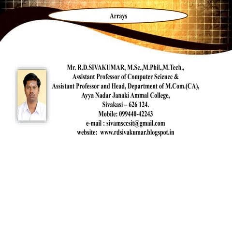 Arrays - R.D.Sivakumar | PPT