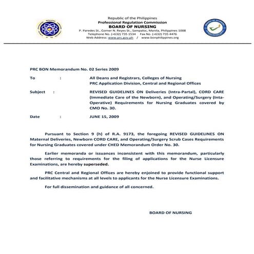 Prc bon memorandum-order-no-2-series-of-2009 | PDF