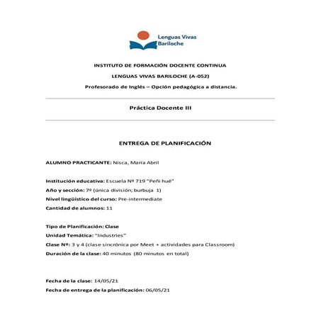 Práctica docente iii lessons 3 and 4 - nisca | PDF