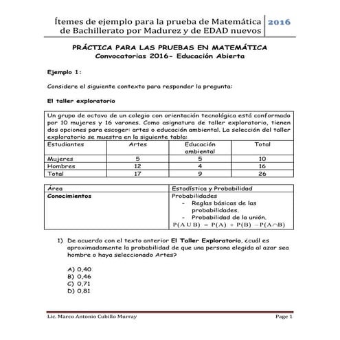 Práctica para las pruebas en matemática | PDF
