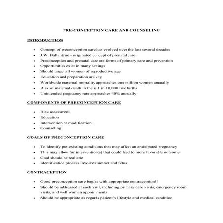 PRECONCEPTION CARE/ COUNSELLING | PDF