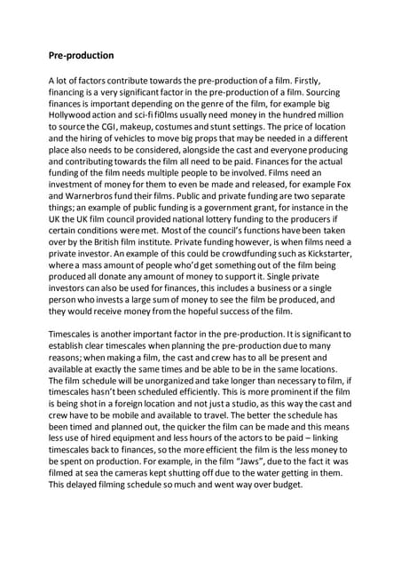 Unit 4 pre production | DOCX | Video Production | Content Production