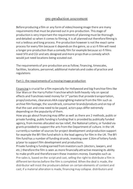 Understanding the requirements of pre-production. | DOCX