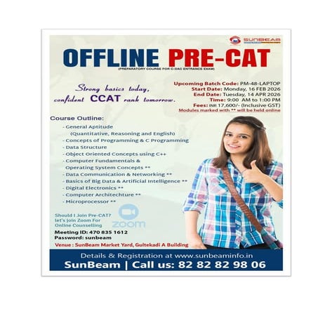Offline Pre-CAT Coaching for C-DAC Entrance Exam – Sunbeam Pune | PDF