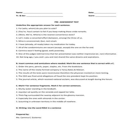 Pre assessment test | DOC