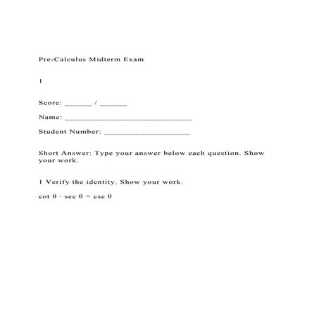 Pre-Calculus Midterm Exam 1 Score ______ ____.docx