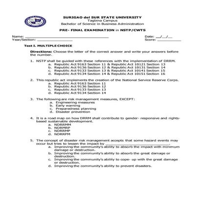 Pre final examination in nstp.cwts