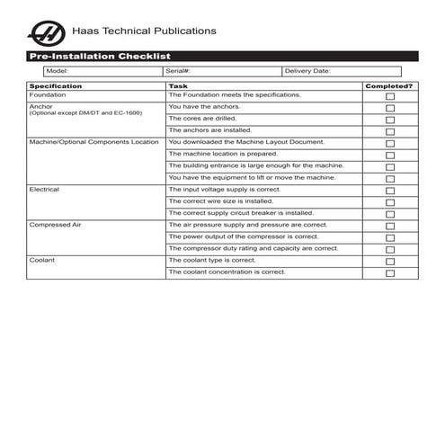Pre install checklist | PDF