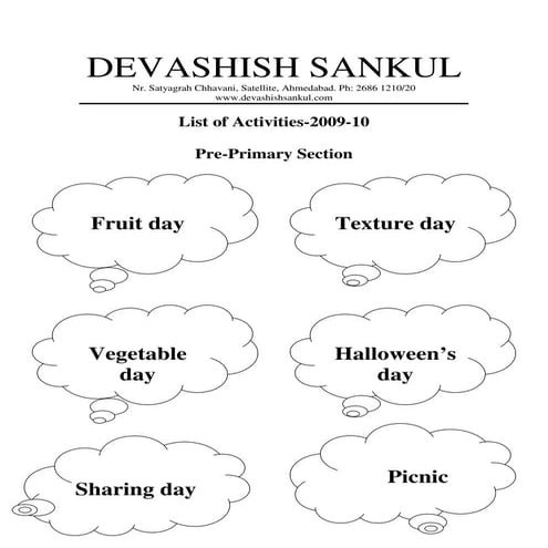 Pre Primary Activity List | PDF