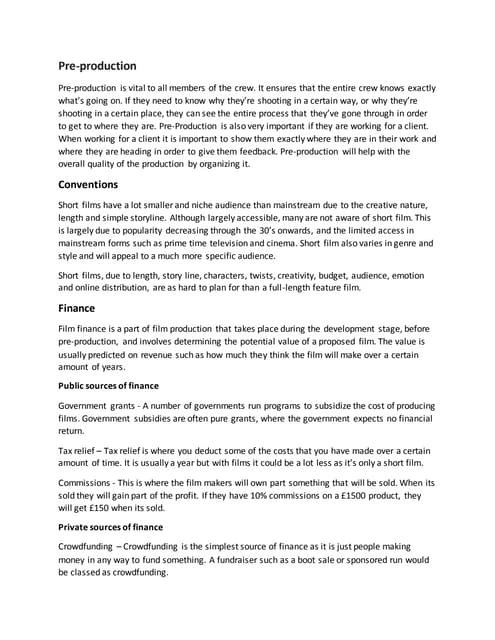 Unit 4 - Pre Production | DOCX