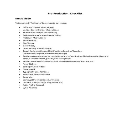 Pre production checklist a2 portfolio | DOCX