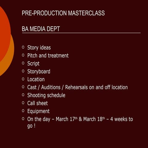 Pre Production Masterclass | PPT | Video Production | Content Production