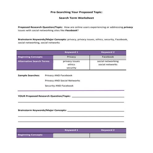 Pre-Search Worksheet | PDF