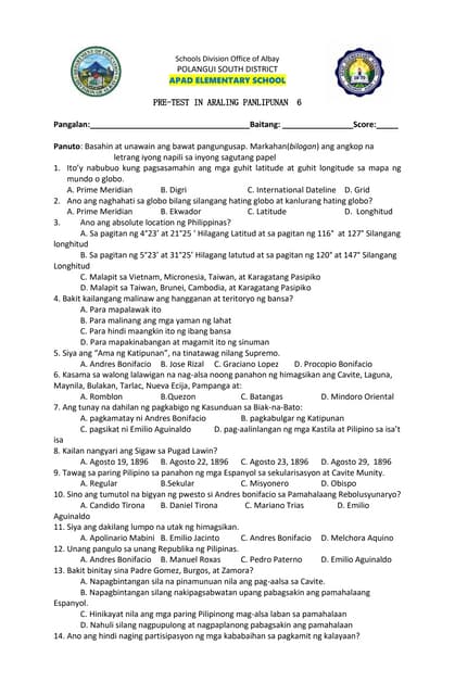 ARALING PANLIPUNAN 7-3RD QUARTER EXAMINATION | DOCX