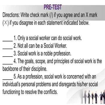 PRE-TEST ON SOCIAL WORK.pptx | Education