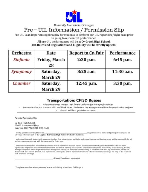 Uil permission slip | PDF