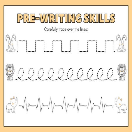Pre-Writing Skills tracing Worksheets in Colorful Wild Animal Cartoon ...