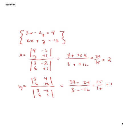 preCalculus 11-04: Cramer's Rule and Determinants! | PDF