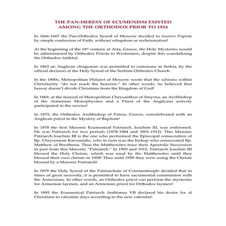 The Pan-Heresy of Ecumenism Existed Among the Orthodox Before 1924 | PDF