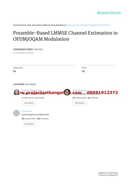 Preamble-Based LMMSE Channel Estimation in OFDM/OQAM Modulation | PDF Preamble-Based LMMSE Channel Estimation in OFDM/OQAM Modulation | PDF