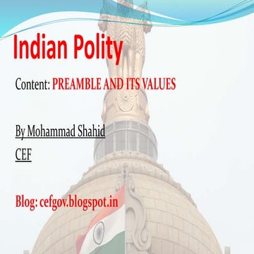 Preamble and Its Values (of the Indian Constitution) | PPTX