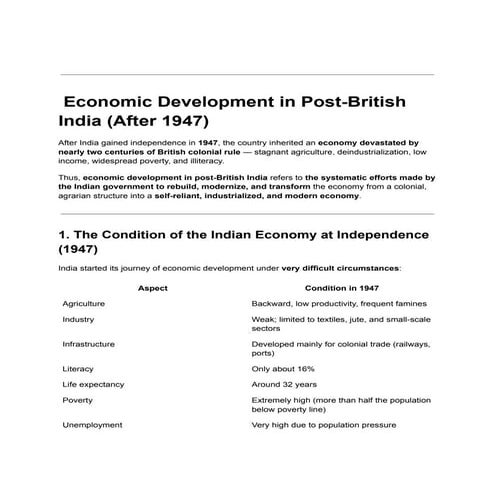 economic development in pre britishPre british, british, post british | PDF