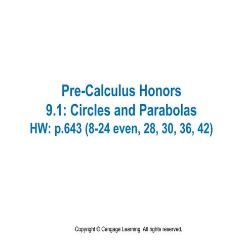 PreCalculus : Circles, Parabolas, and Ellipse | PPT