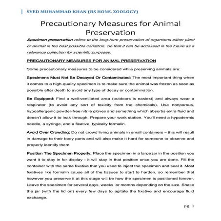 Precautionary Measures for Animal Preservation | PDF