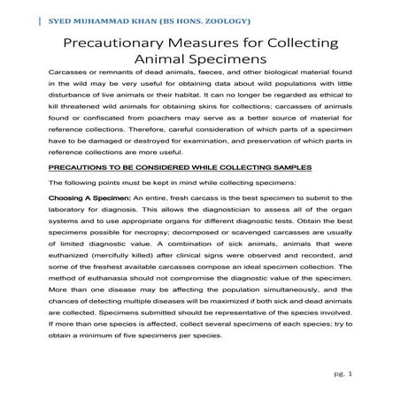 Collection & Preservation of Animal Specimens | PDF