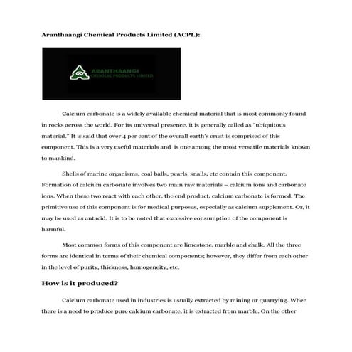 Precipitated Calcium Carbonate - Calcium Carbonate in India | PDF