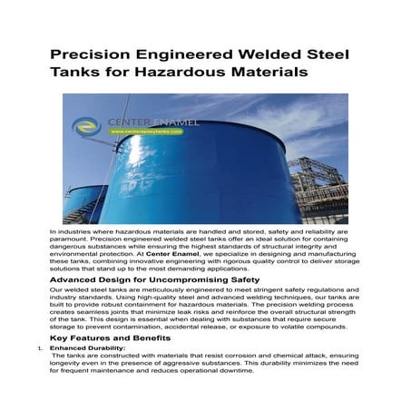 Precision Engineered Welded Steel Tanks for Hazardous Materials.docx