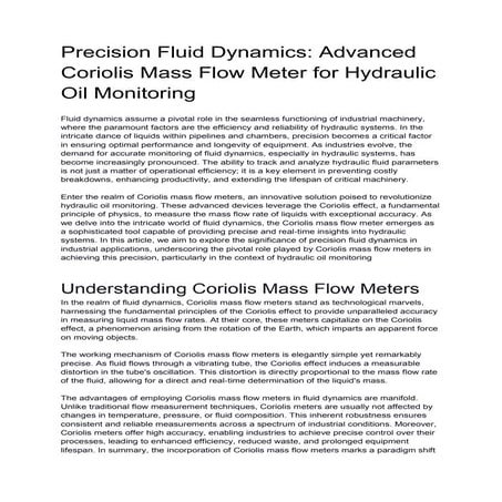 Precision Fluid Dynamics_ Advanced Coriolis Mass Flow Meter for ...
