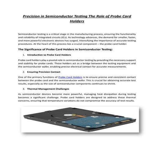 Precision in Semiconductor Testing The Role of Probe Card Holders | PDF