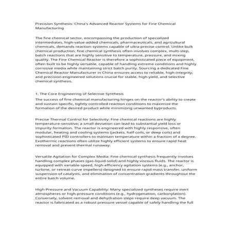 Precision Synthesis China's Advanced Reactor Systems for Fine Chemical ...