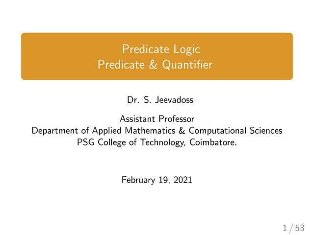 Predicate Logic And Propositional Logic In Discrete Structure Ppt