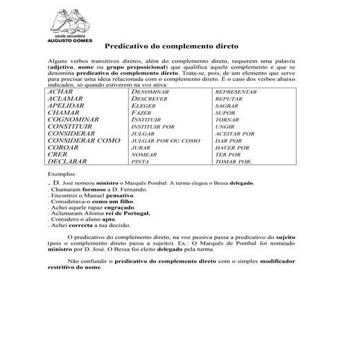 Predicativo do complemento direto | DOC