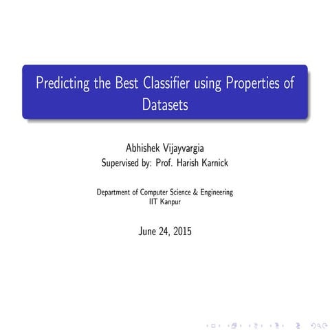 Predicting Best Classifier Using Properties Of Data Sets Pdf Computing Technology And Computing