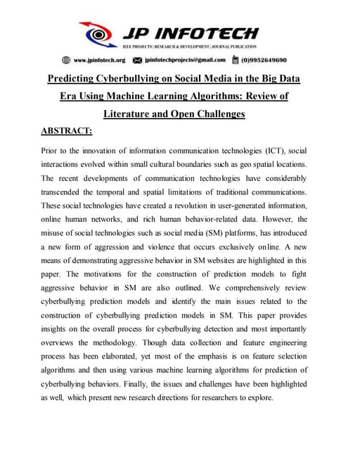 Predicting Cyberbullying on Social Media in the Big DataEra Using Machine Learning Algorithms ...