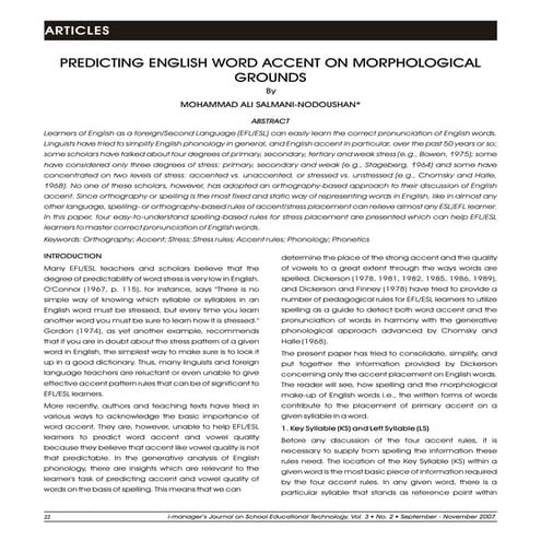 Predicting English Word Accent On Morphological Grounds | PDF
