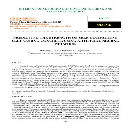 Predicting The Strength Of Self Compacting Self Curing Concrete Using Artificial Neural Network